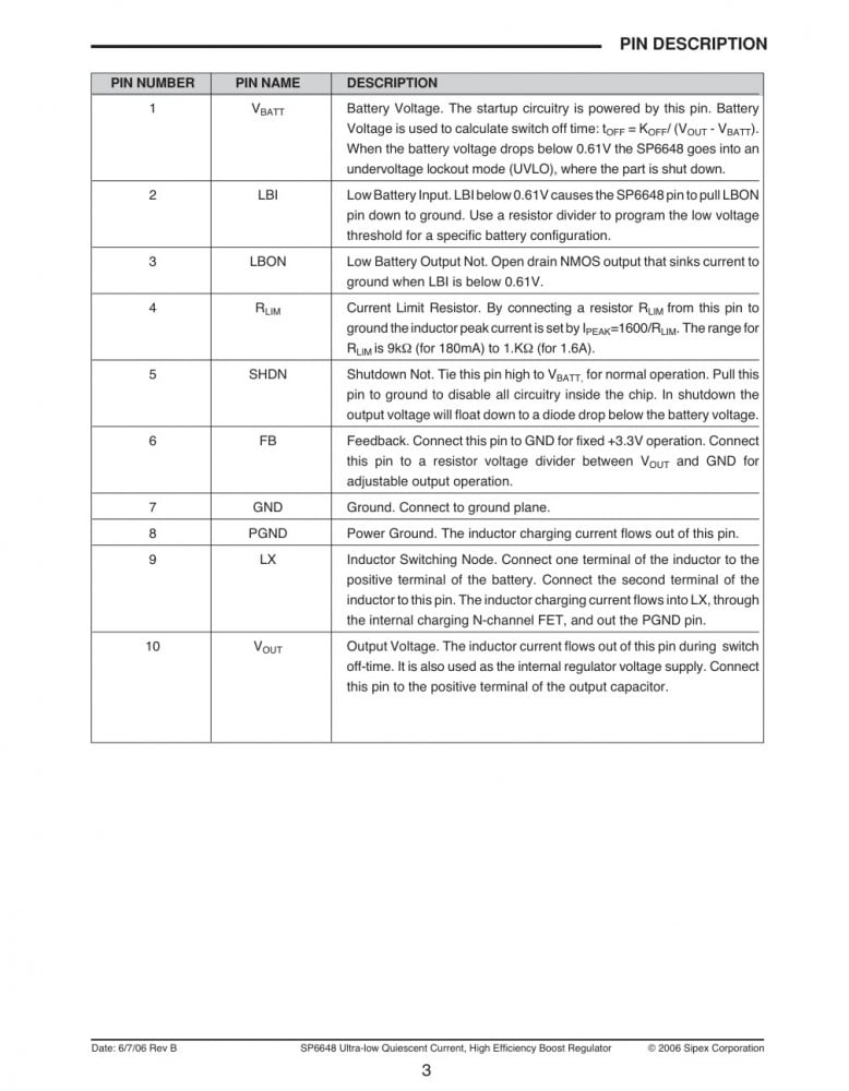 SP6648 datasheet page 3