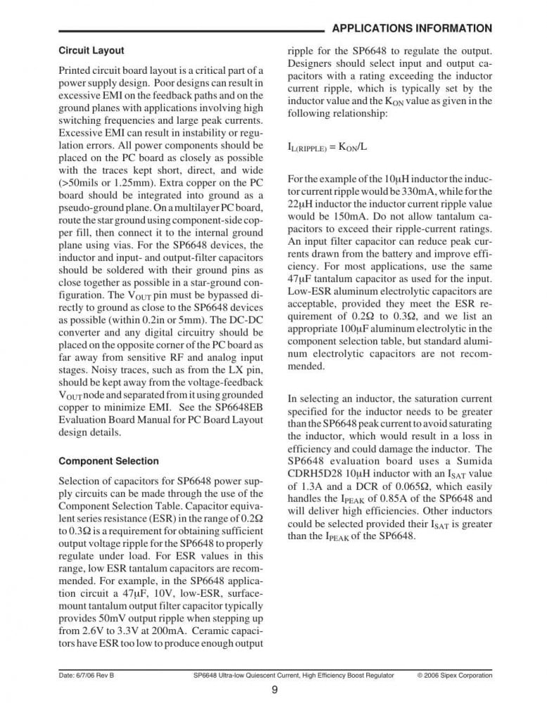 SP6648 datasheet page 9