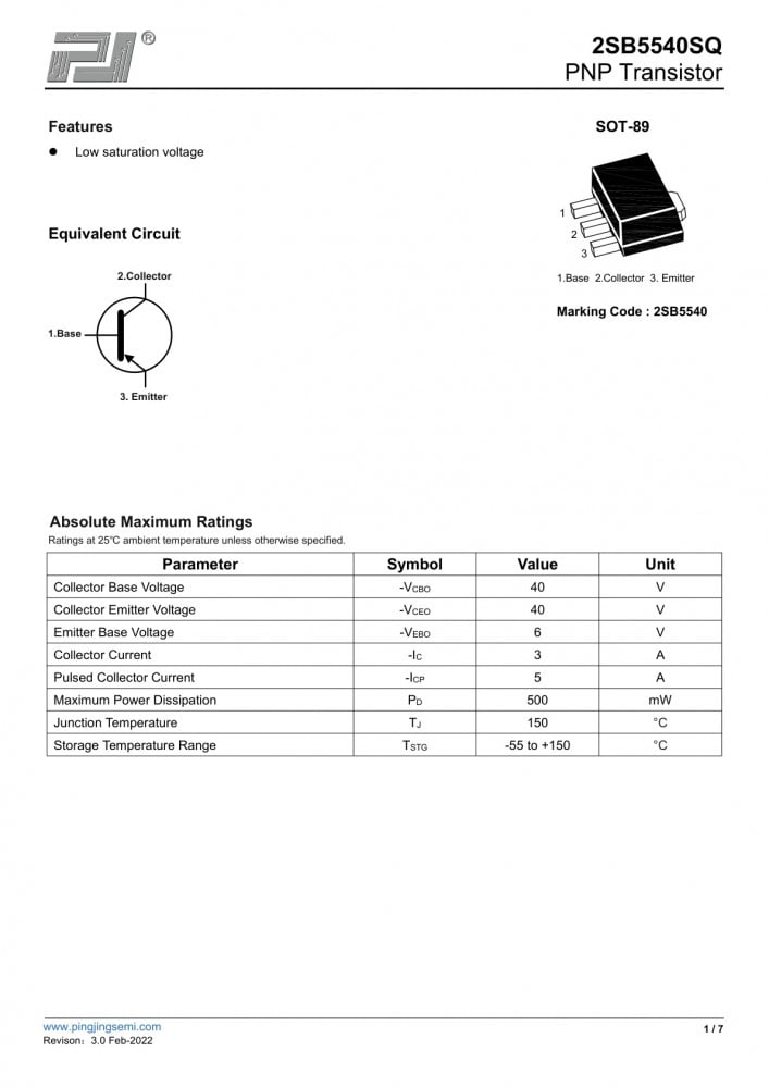 2SB5540SQ datasheet page 1