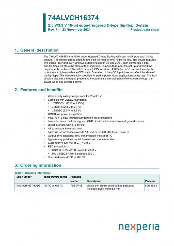 74ALVCH16374 datasheet page 1
