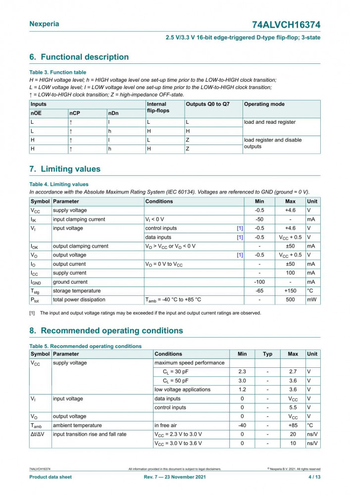 74ALVCH16374 datasheet page 4