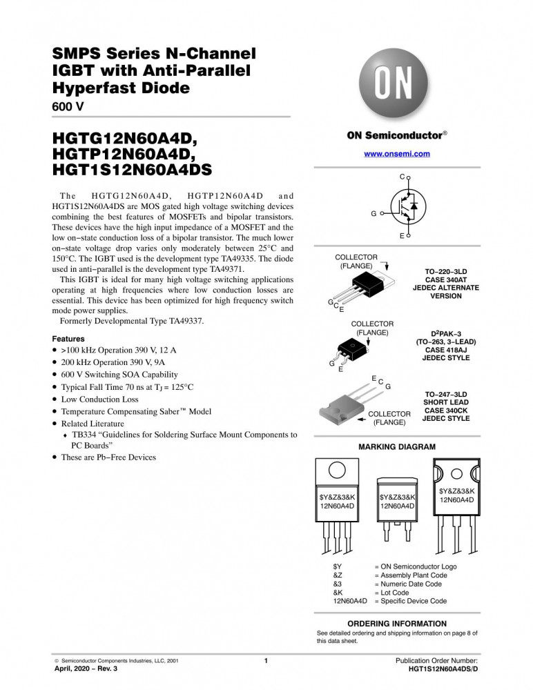 HGTG12N60A4D datasheet page 1