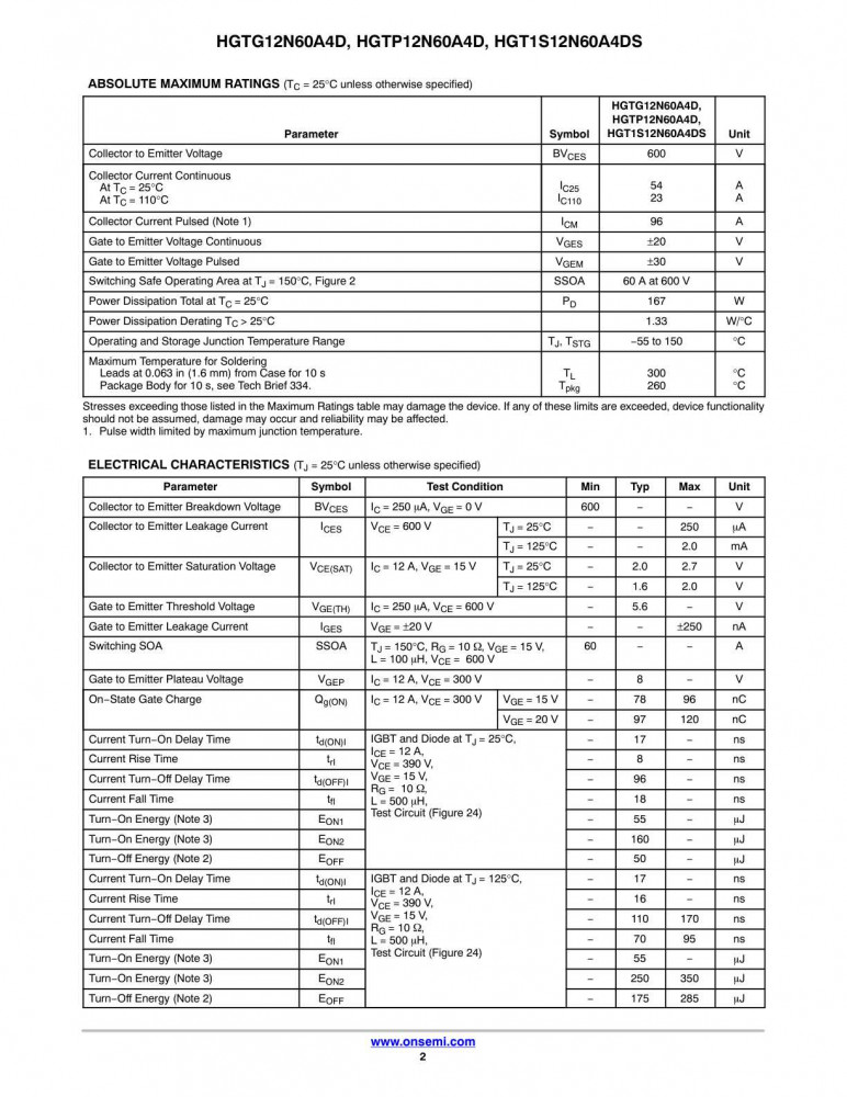 HGTG12N60A4D datasheet page 2