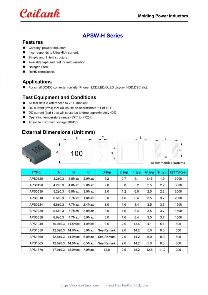 COILANK APSW-H datasheet page 1