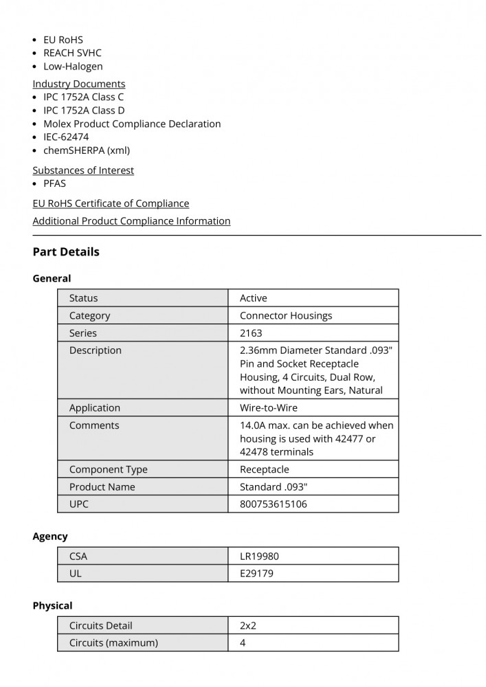MOLEX .093 Standard Pin Terminals document page 2