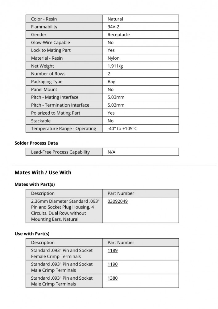 MOLEX .093 Standard Pin Terminals document page 3