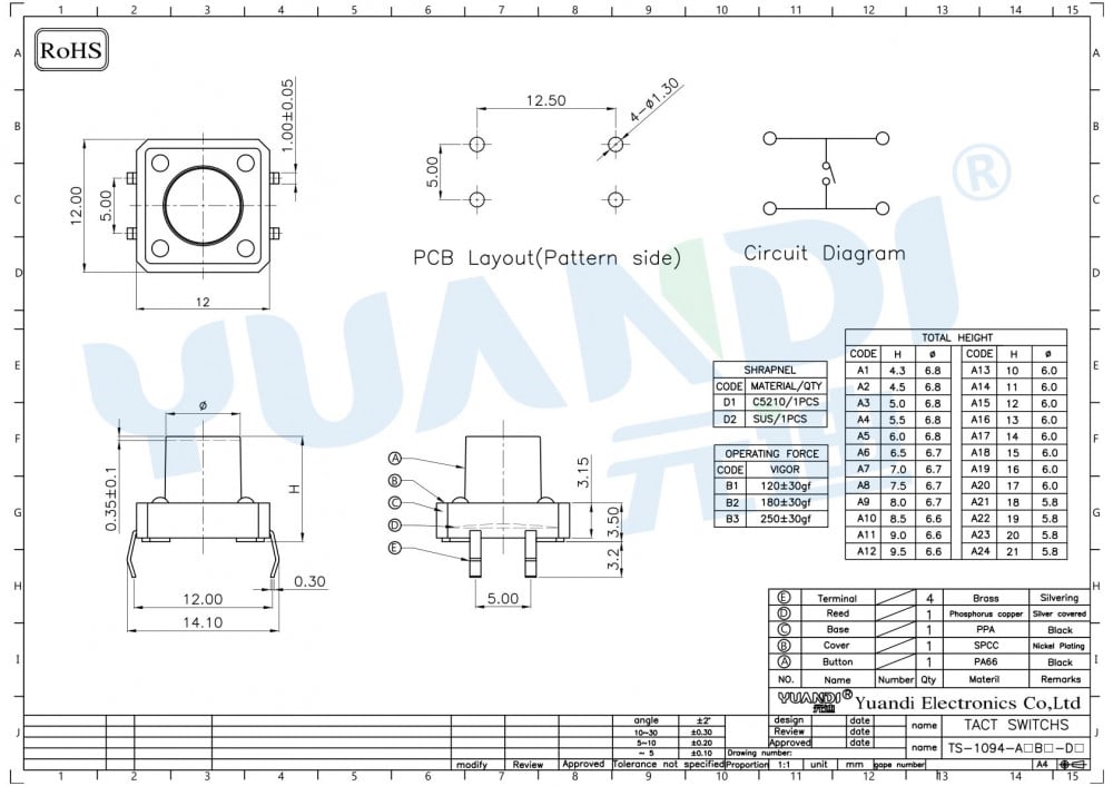 YUANDI TS-1094-A7B3-D1 technical drawing page 1