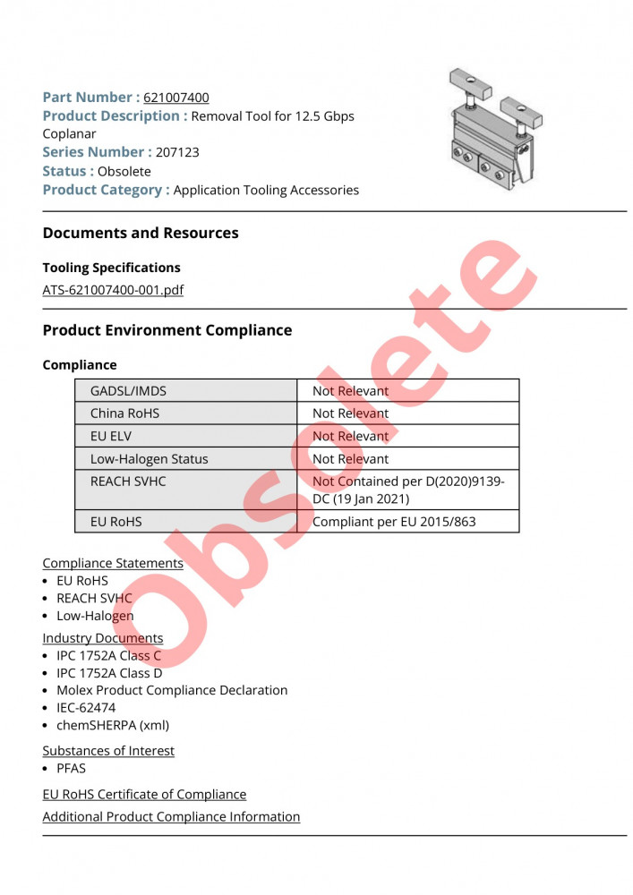 Molex 621007400 tooling document preview, page 1