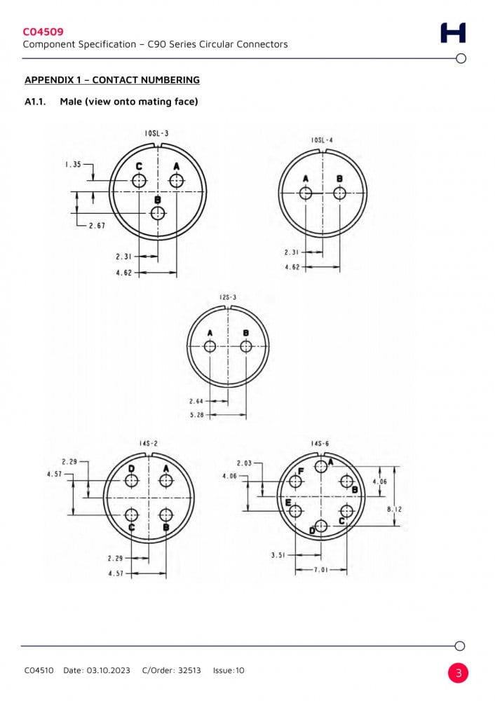 Harwin C90 Series contact numbering page 1