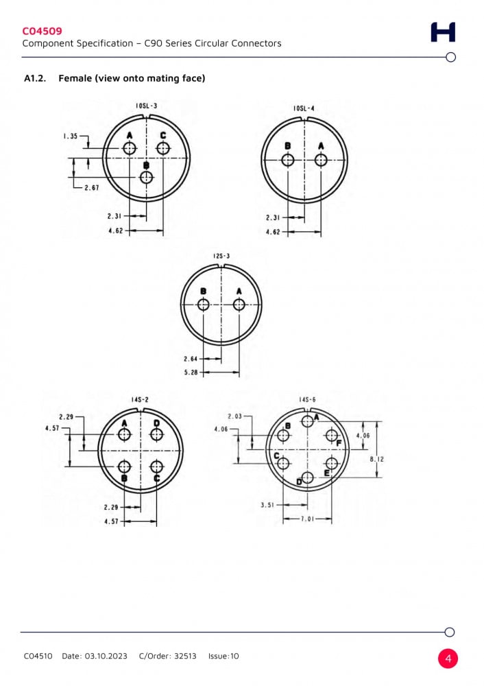 Harwin C90 Series contact numbering page 2