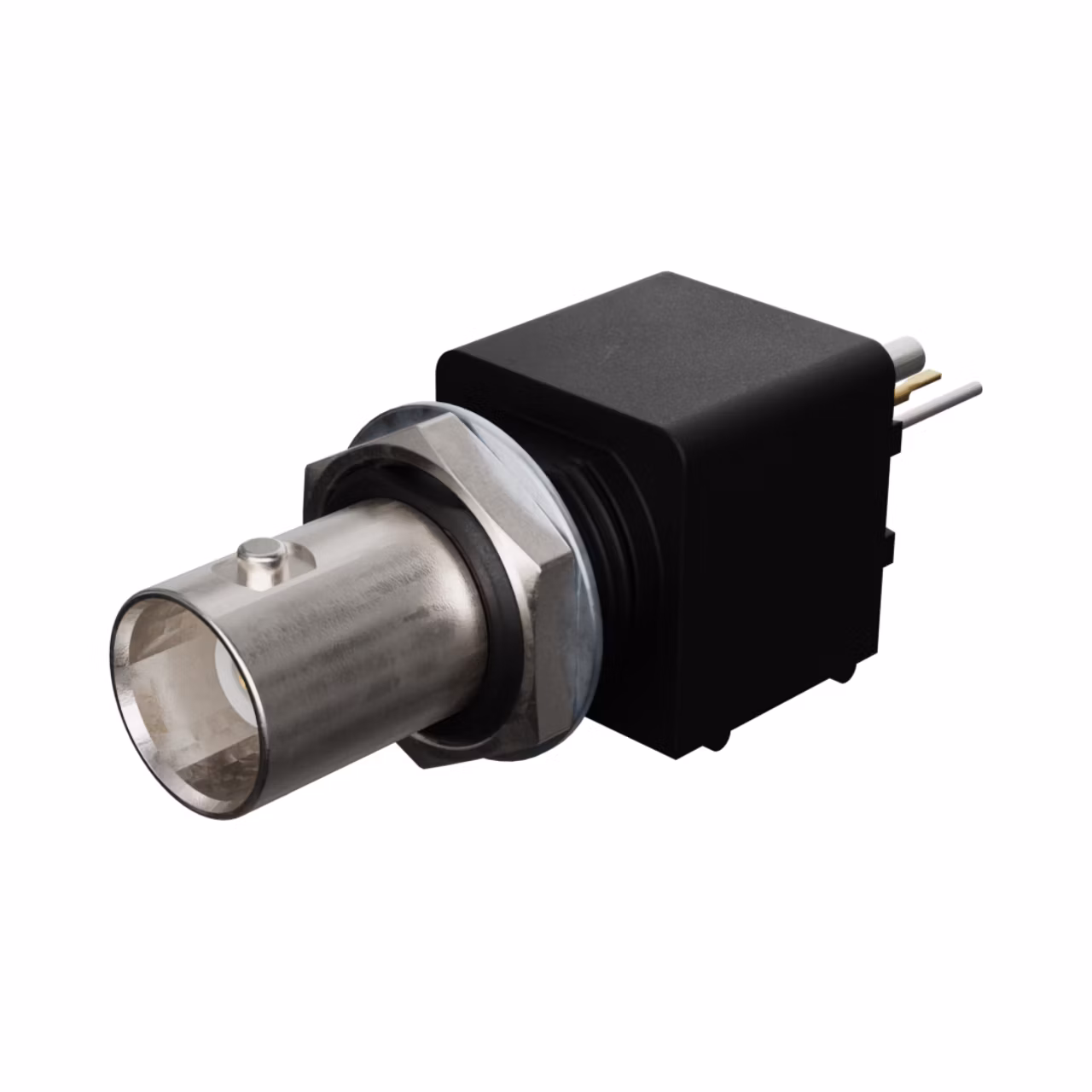 BNC Jack, Straight, Bulkhead Receptacle, PCB, Through Hole, Panel Isolated, Black PBT Housing, Nut and Lockwasher Included, Tray, 50 Ohms for sale