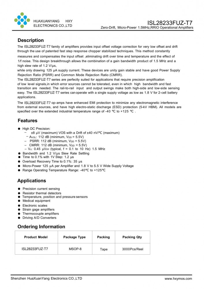 ISL28233FUZ-T7 datasheet page 1