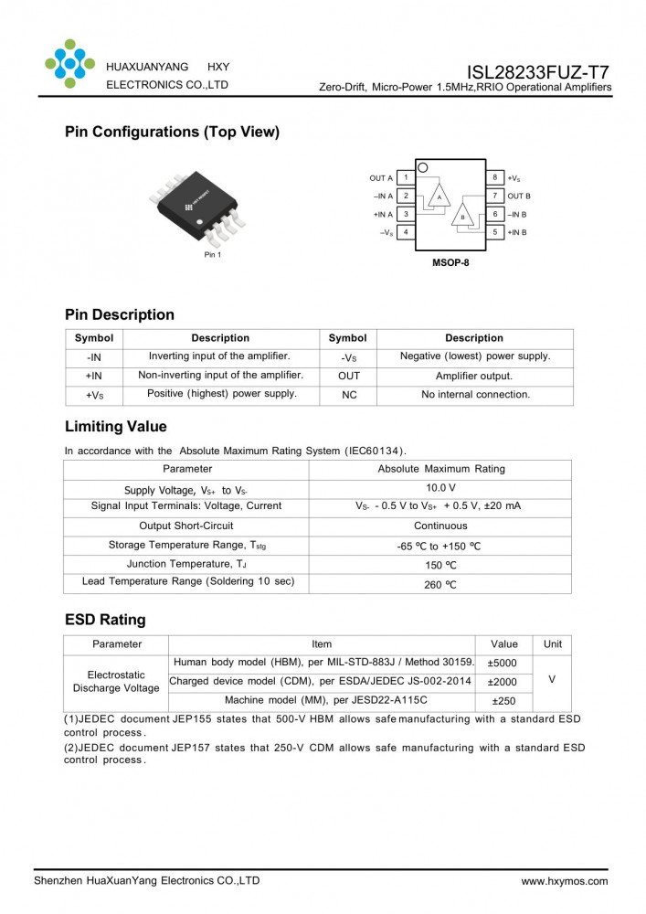 ISL28233FUZ-T7 datasheet page 2