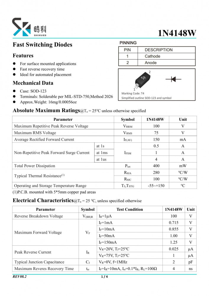 1N4148W datasheet page 1