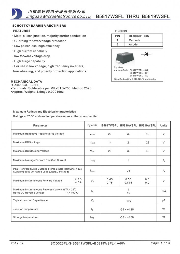 B5819WSFL datasheet page 1