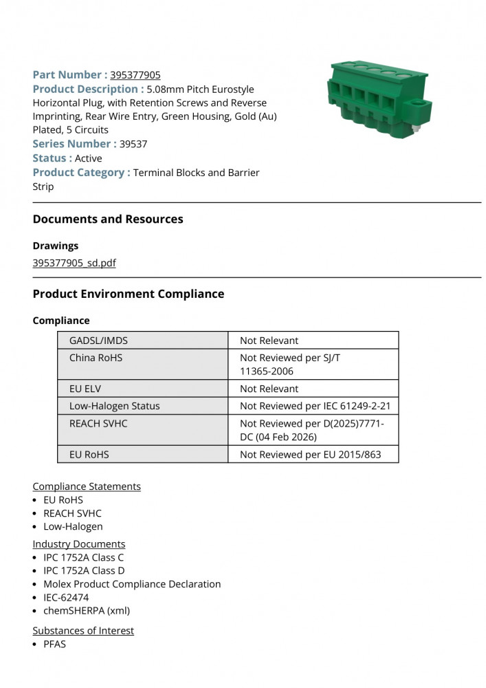 MOLEX 395377905 product document page 1