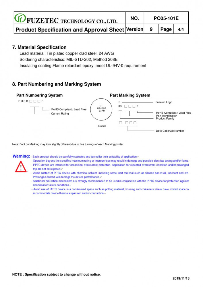 FUSB160F specification sheet page 4