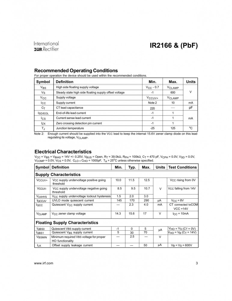 IR2166PBF datasheet page 3
