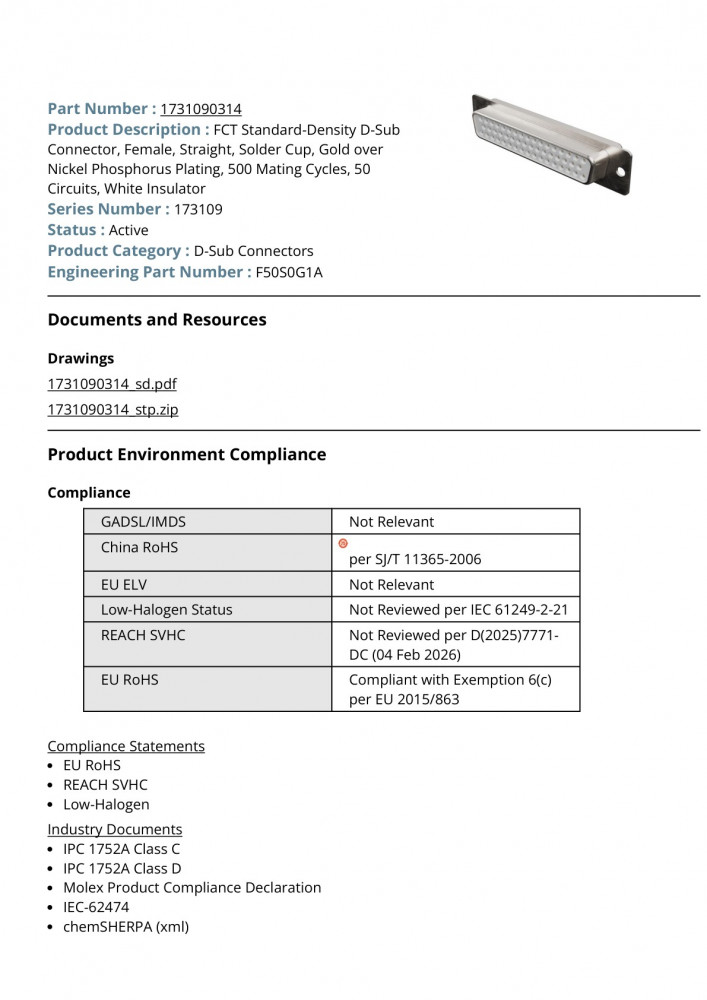 MOLEX 1731090314 technical document page 1