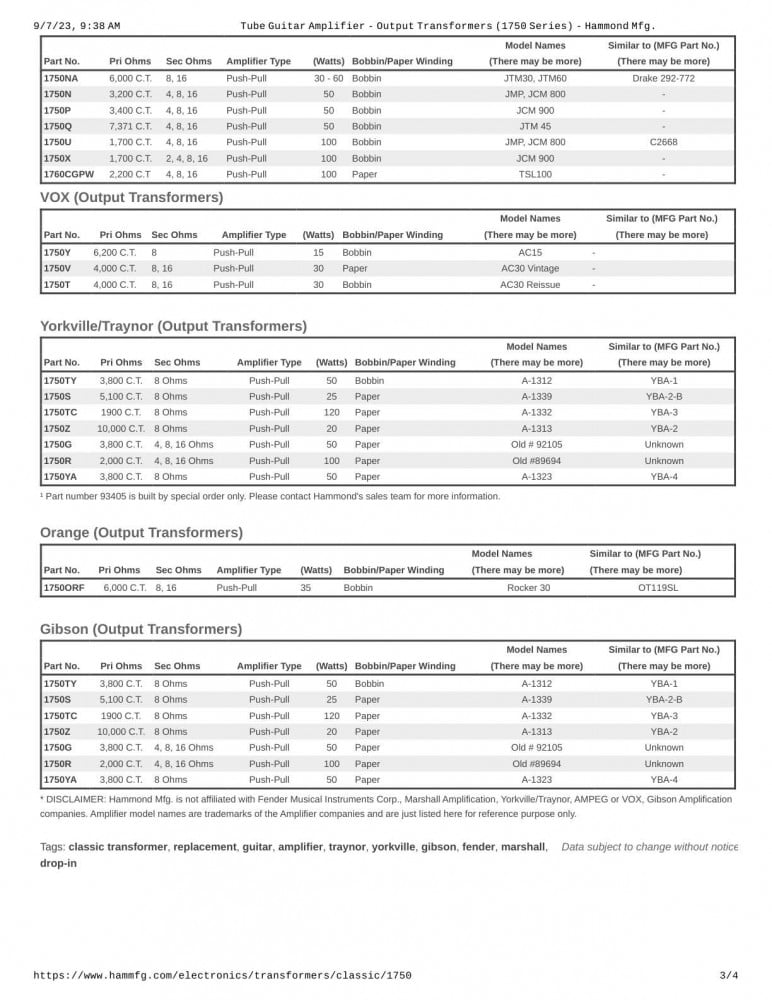 Hammond 1760H technical document page 3
