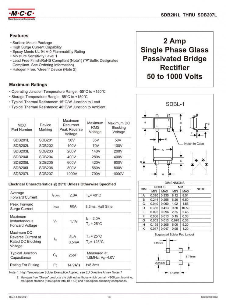 MCC SDB205L-TP datasheet page 1