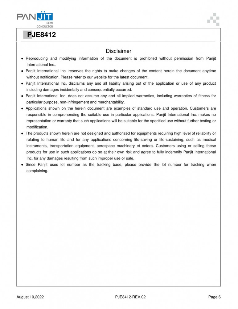 PJE8412 datasheet page 6