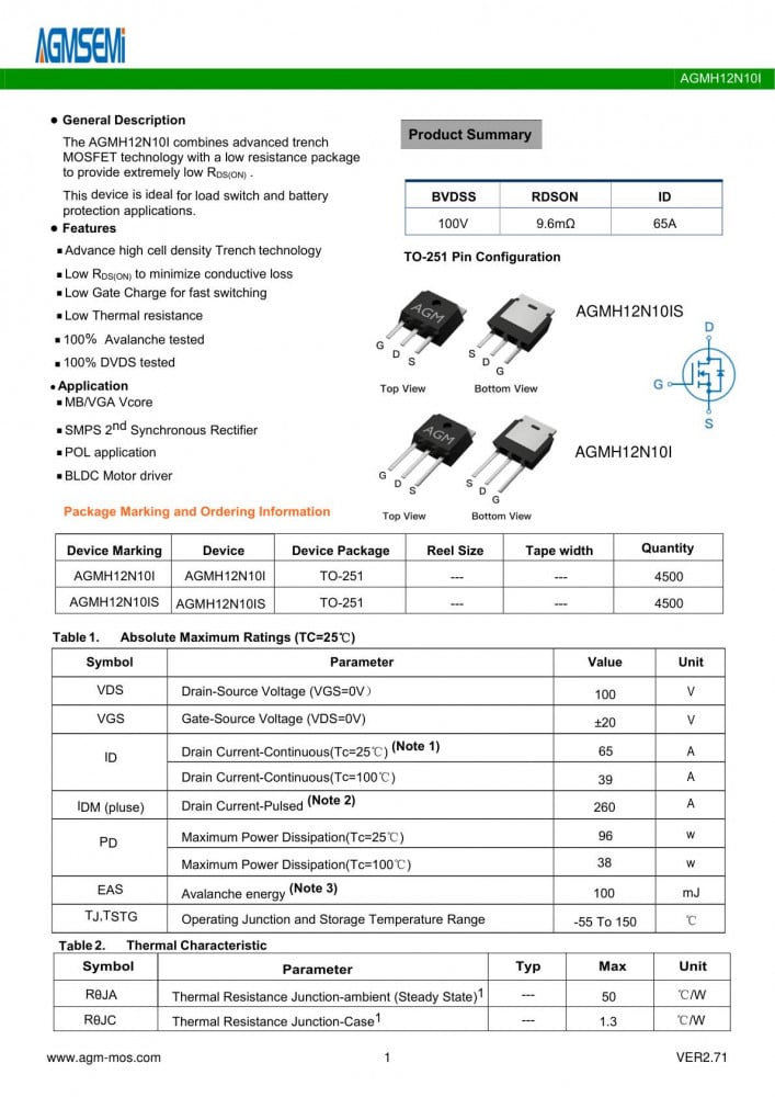 AGMH12N10I datasheet page 1