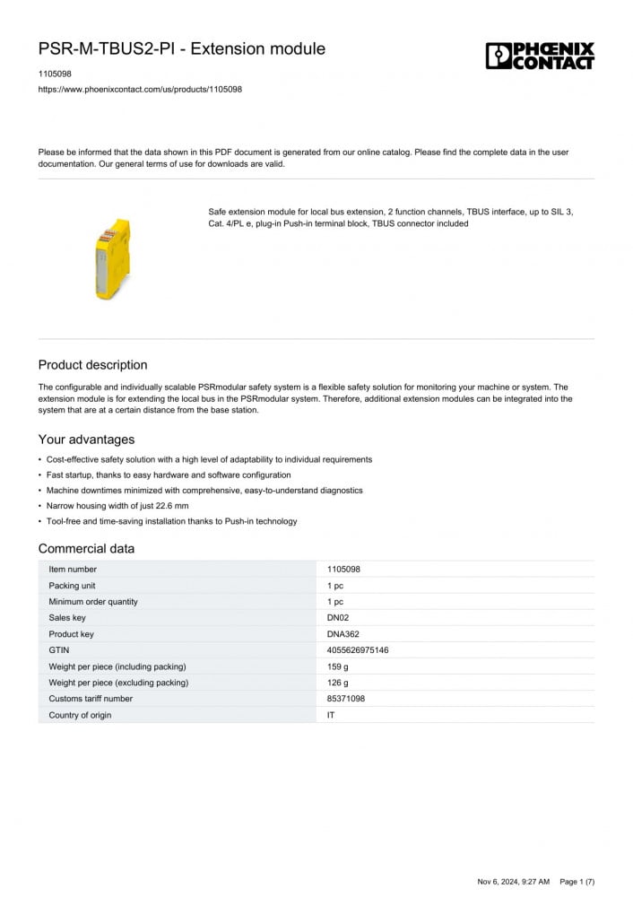 Phoenix Contact 1105098 document page 1