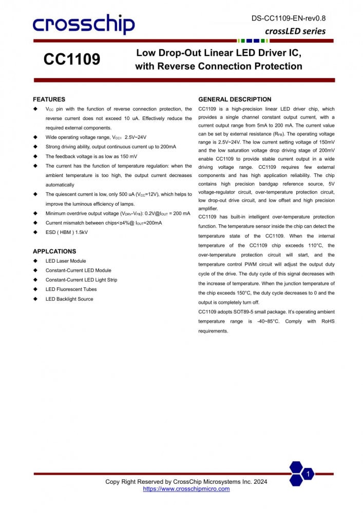 CC1109 datasheet page 1
