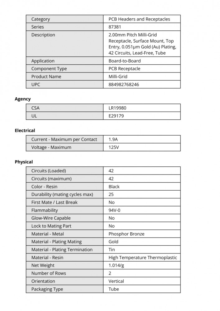 MOLEX 873814237 technical document preview, page 2