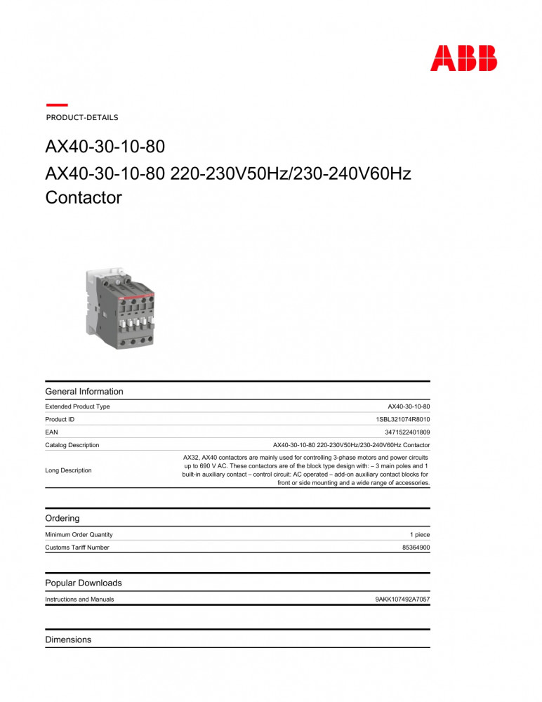 ABB AX contactor technical document page 1
