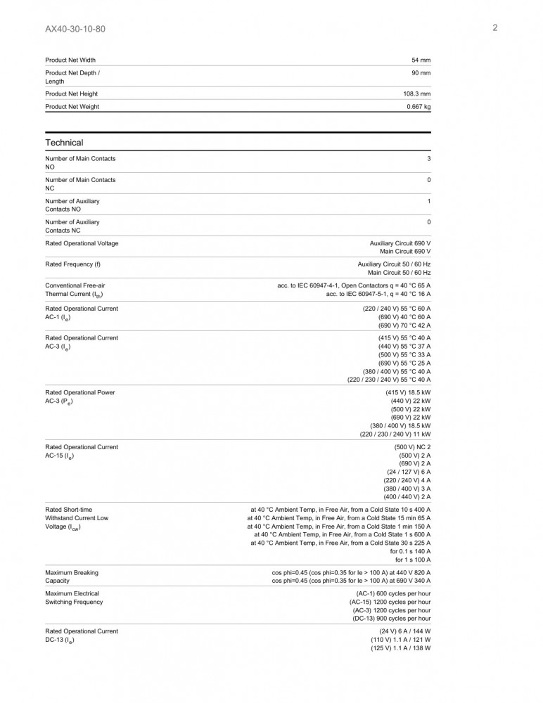 ABB AX contactor technical document page 2