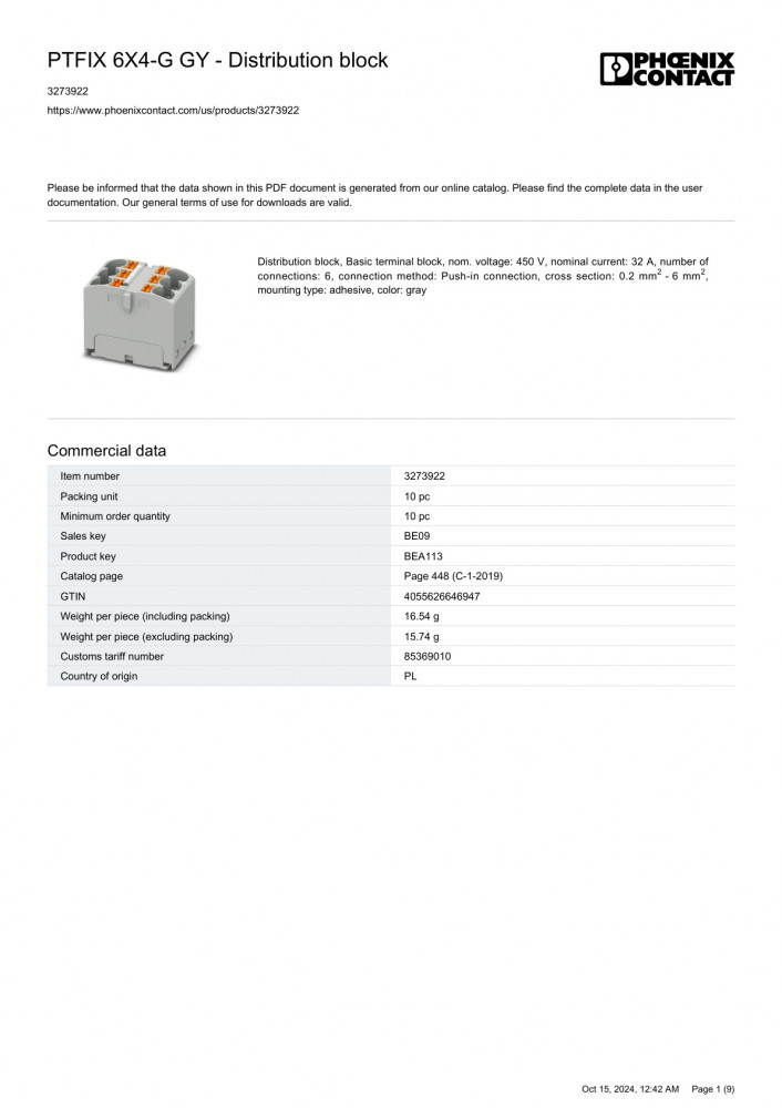 Phoenix Contact 3273922 technical document page 1