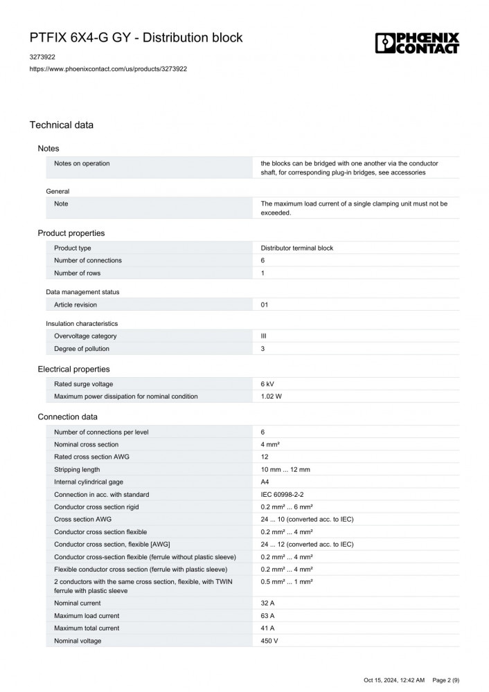 Phoenix Contact 3273922 technical document page 2