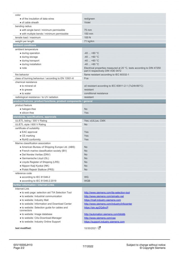 SIEMENS 6XV18300JH10 technical document page 2