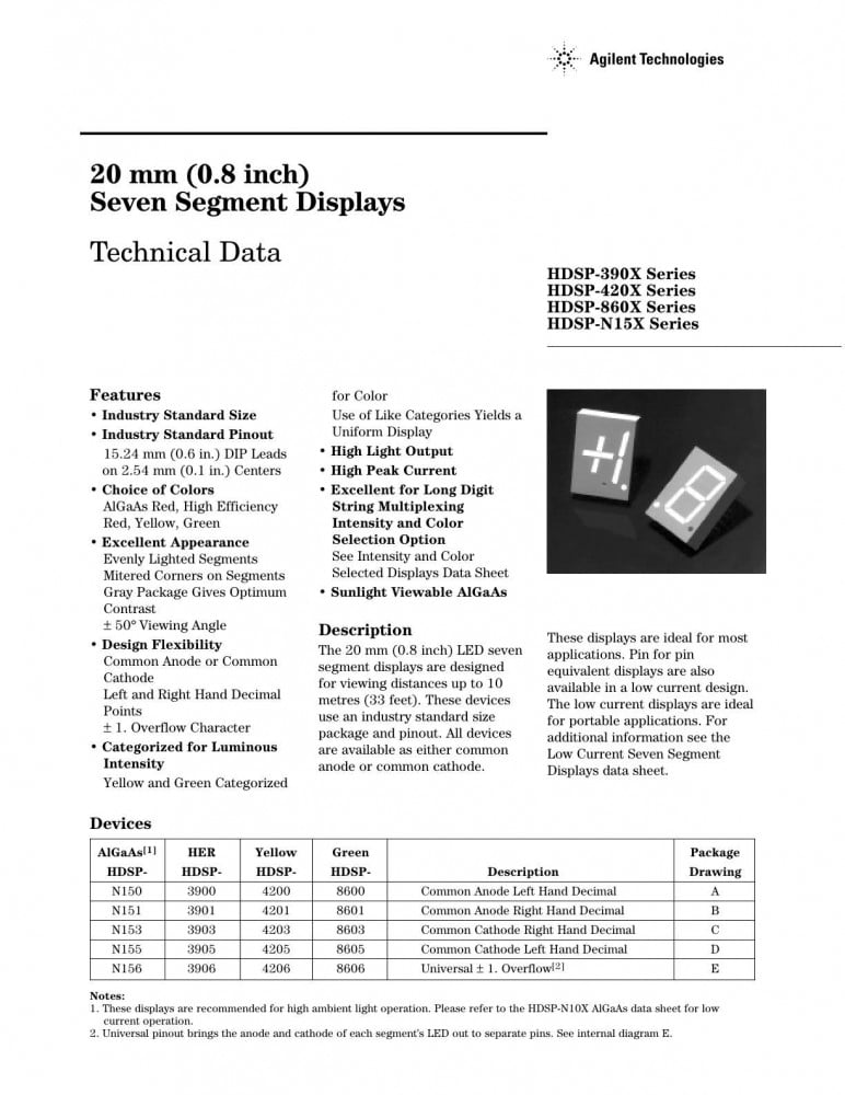 HDSP-N151 datasheet page 1