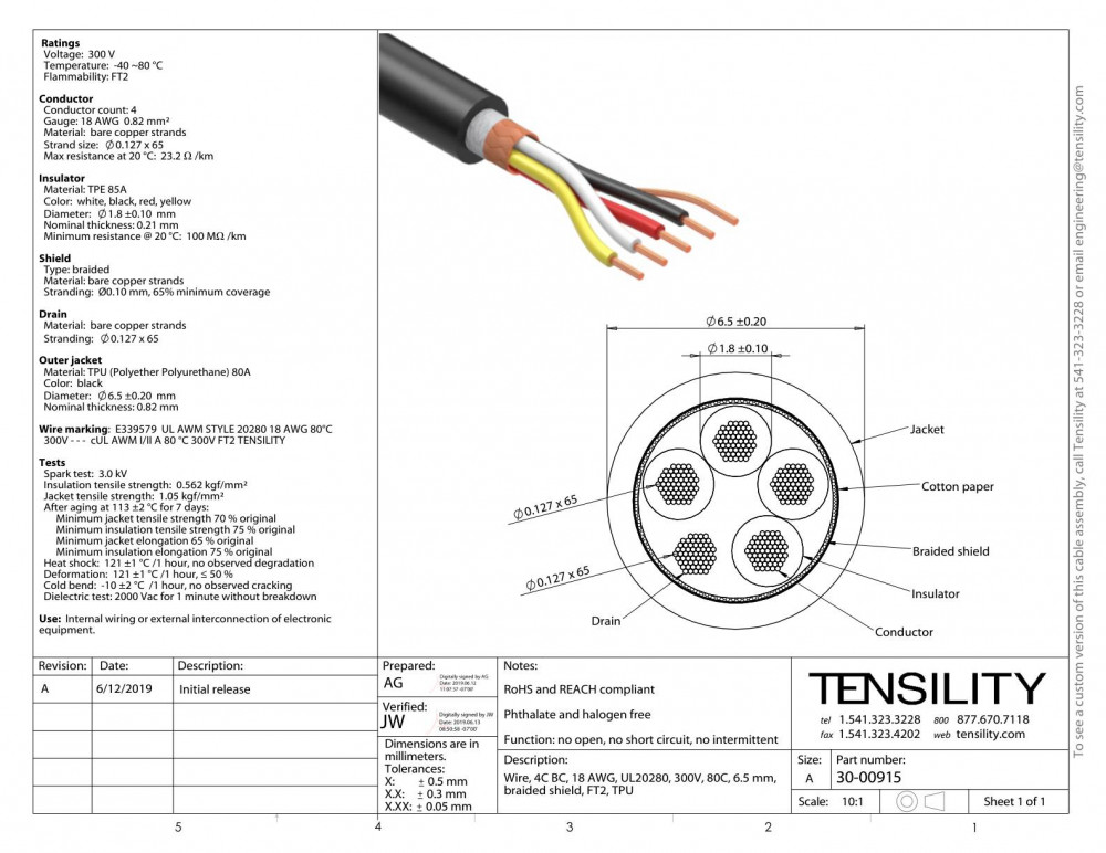 Tensility 30-00915 cable product drawing