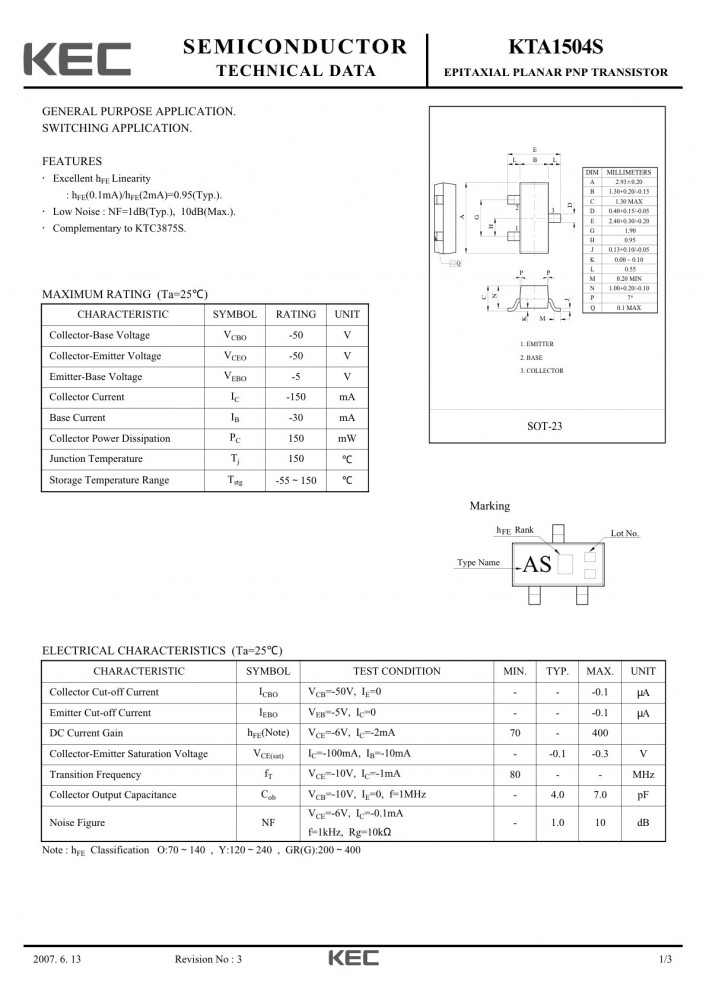 KTA1504S-GR-RTK/P datasheet page 1