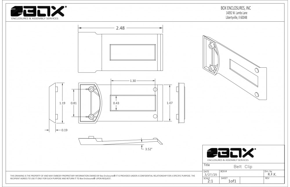 CLP Belt Clip technical drawing visual