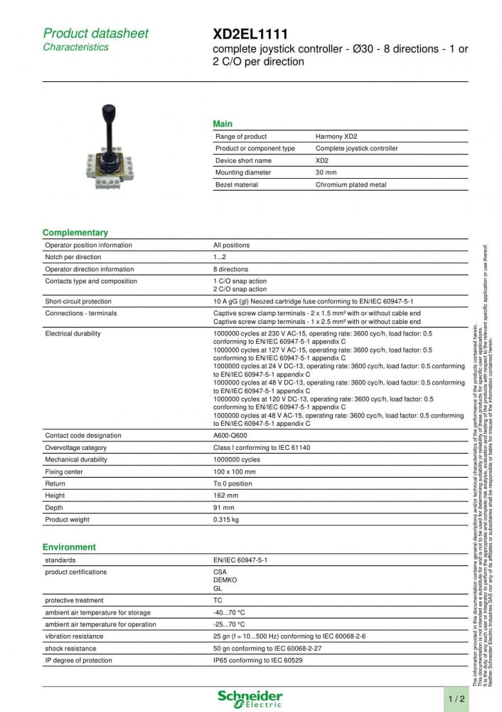 XD2EL1111 technical document page 1