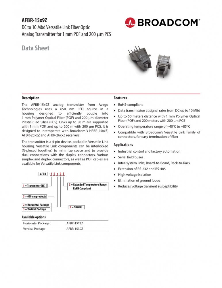 AFBR-1529Z datasheet page 1