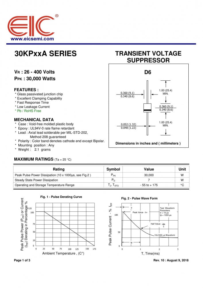 EIC 30KP series datasheet page 1