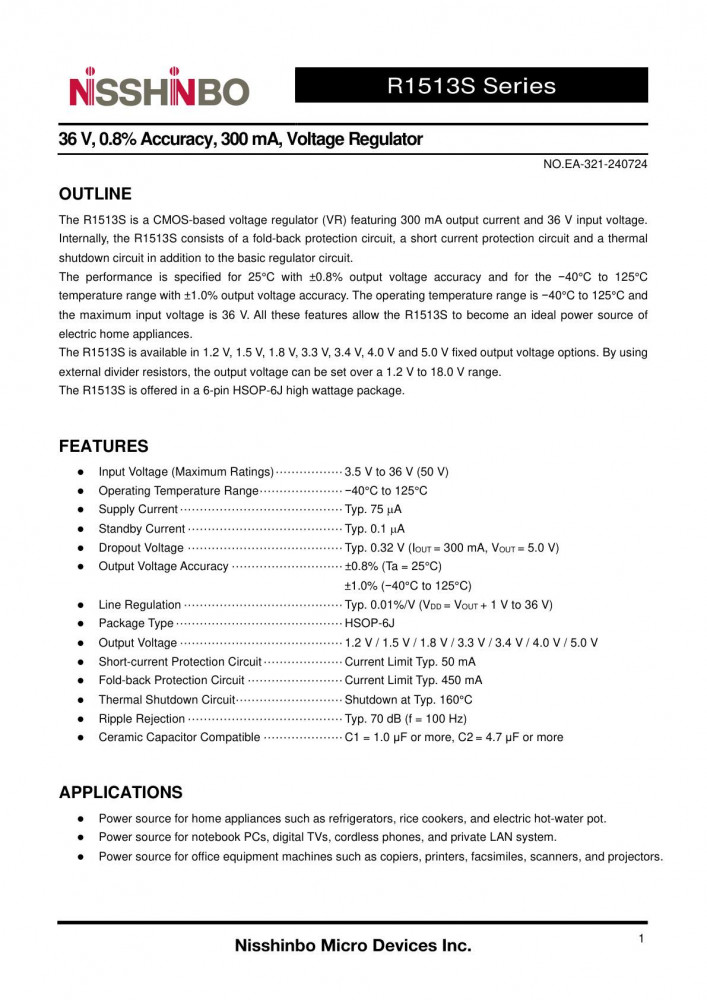 R1513S datasheet page 1