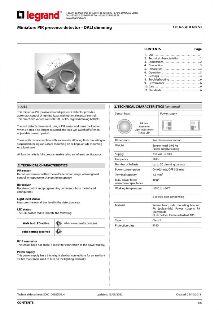 Legrand 048953 technical documentation, page 1