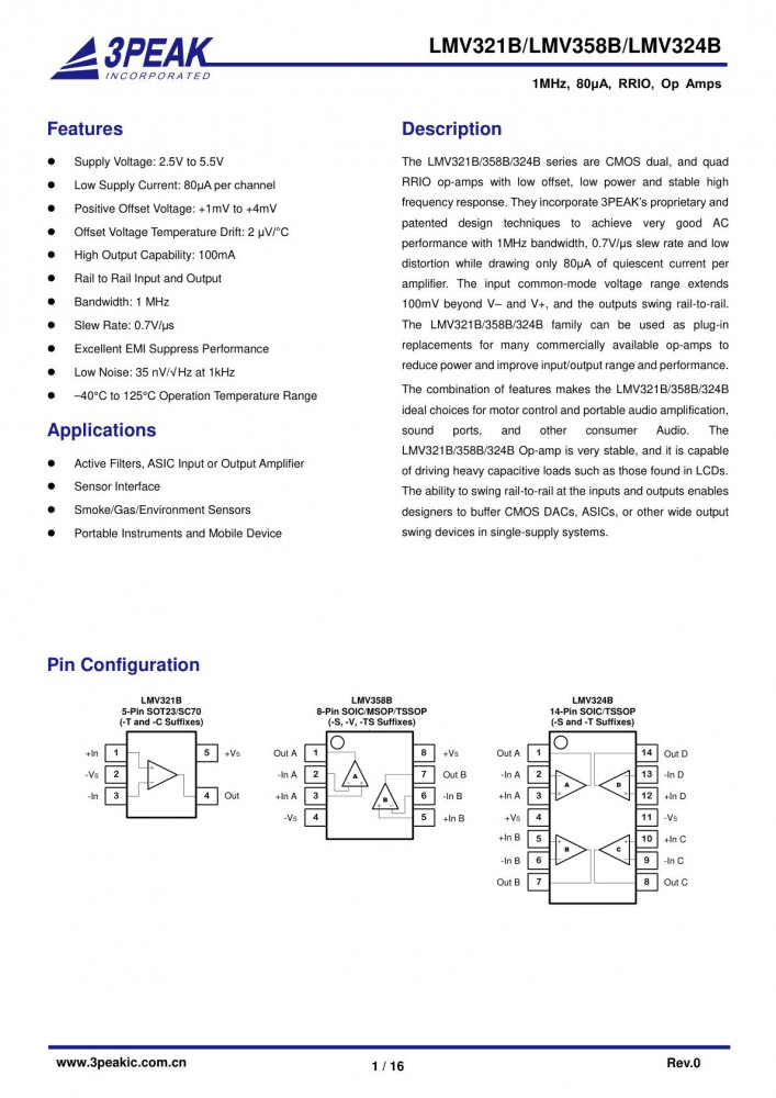 LMV358B-SR datasheet page 1