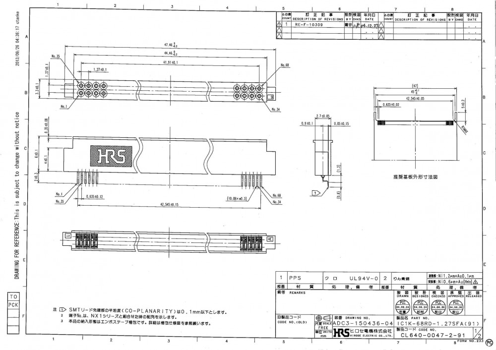 HRS IC1K-68RD-1.27SFA(91) packaging drawing
