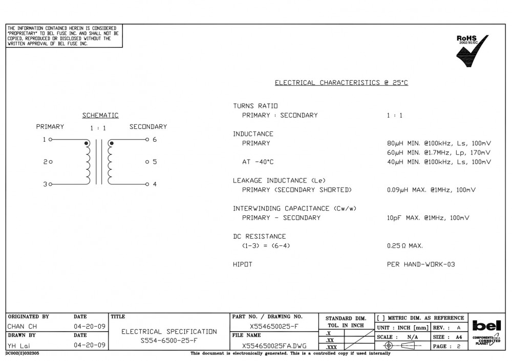 S554-6500-25-F electrical specifications and schematic