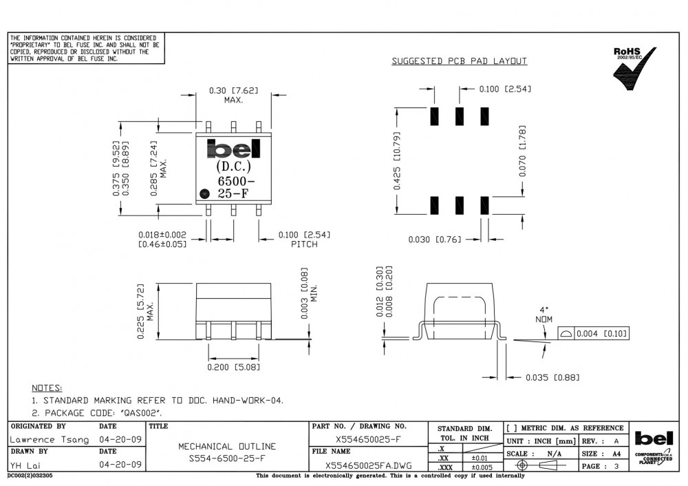 S554-6500-25-F notes and mechanical outline