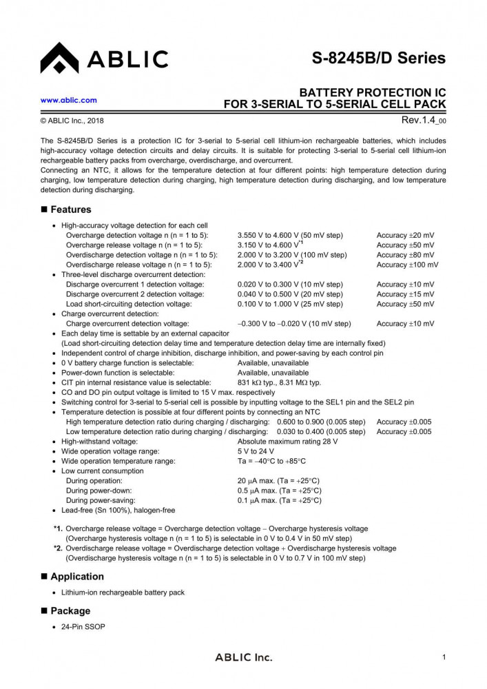 S-8245B/D datasheet page 1