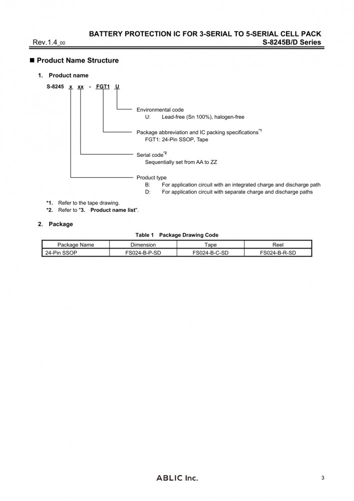 S-8245B/D datasheet page 3